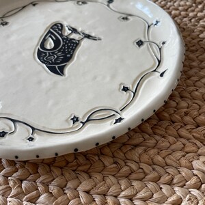Magpie and Cosmos Vine Plate - 8 Inch Plate - Handmade Black and White ...