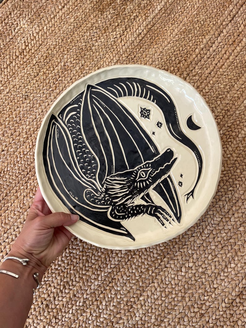 Medieval Bestiary Platter - Dragon Platter - Dragon Plate - 12 Inch ...