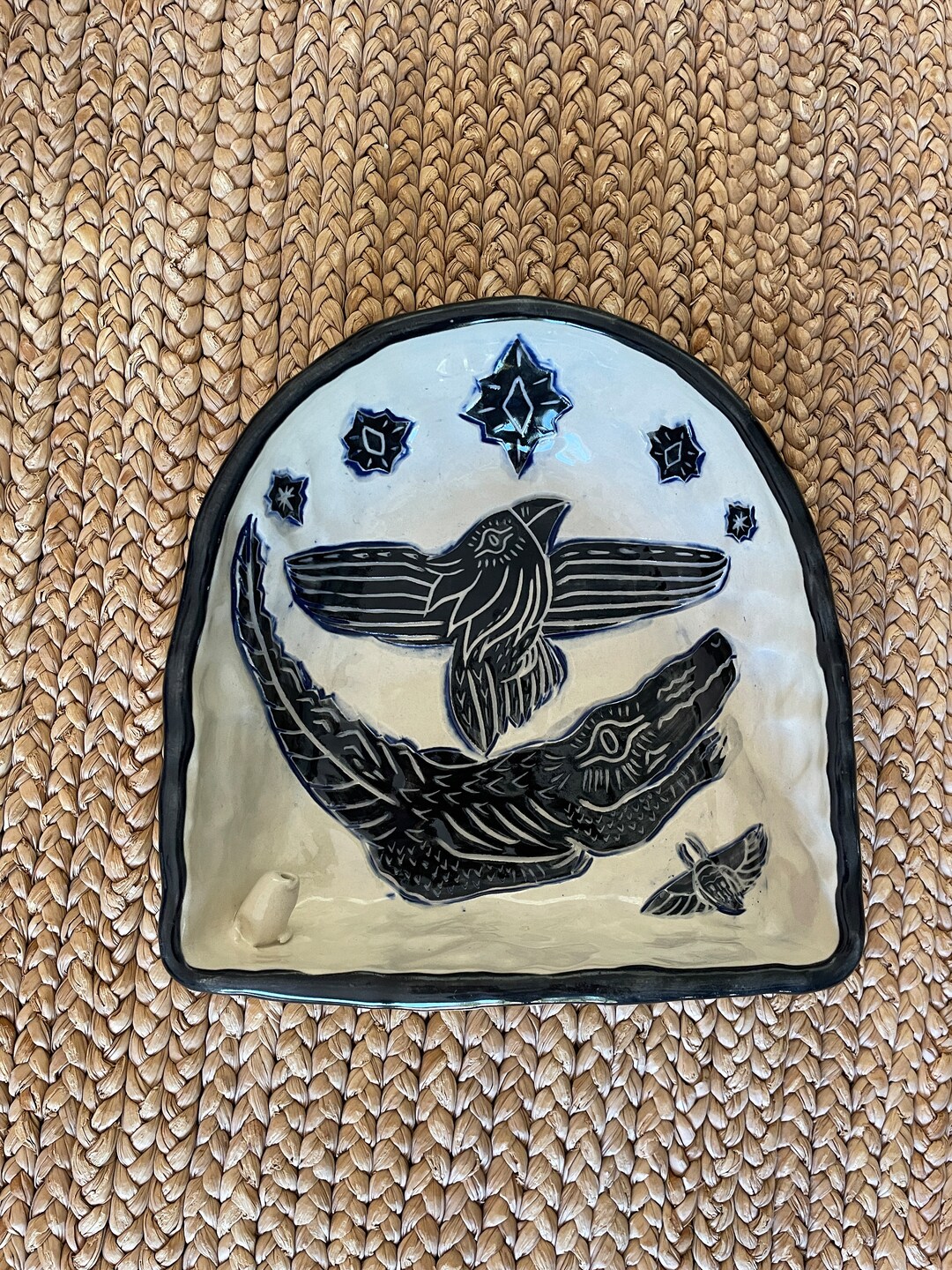 Crow and the Crocodile Altar - Ceramic Altar Wall Hanging - Burnt ...