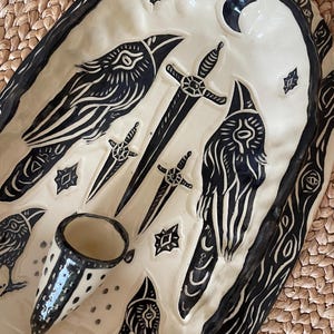 Crow Spirit and Daggers Altar - Ceramic Altar Wall Hanging - Burnt ...