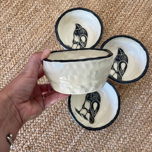 5'' Magpie Bowls - Bowl Set - White Clay/black Sgraffito - Set of 4, 6 ...