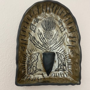 Crow and Thistle Altar - Wall Hanging Piece - Personal Shrine - Ceramic ...
