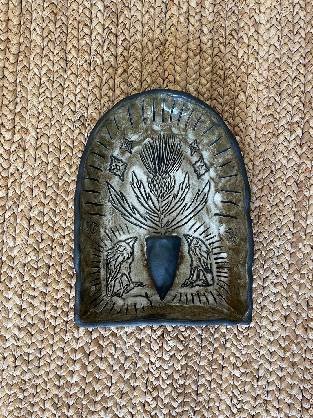 Crow and Thistle Altar - Wall Hanging Piece - Personal Shrine - Ceramic ...