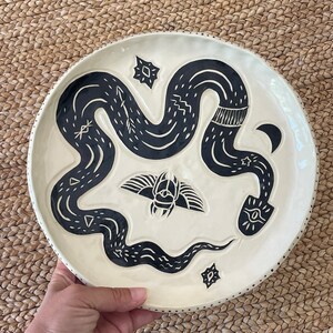 Snake Spirit Plate Snake and Sacred Scarab Plate 10'' White Clay With ...
