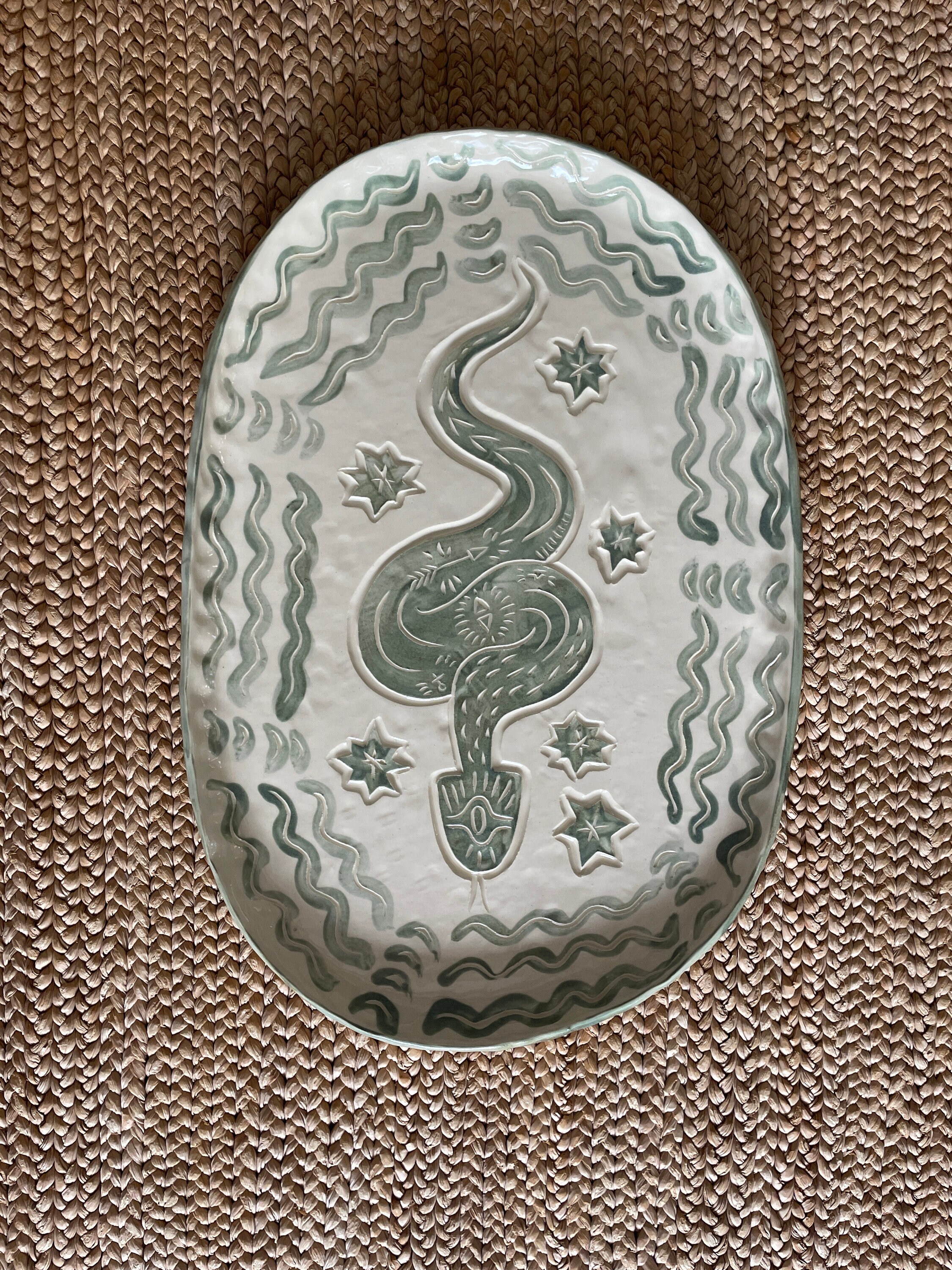Snake Spirit Platter - Green - Snake Platter - Ceramic Oval Platter ...