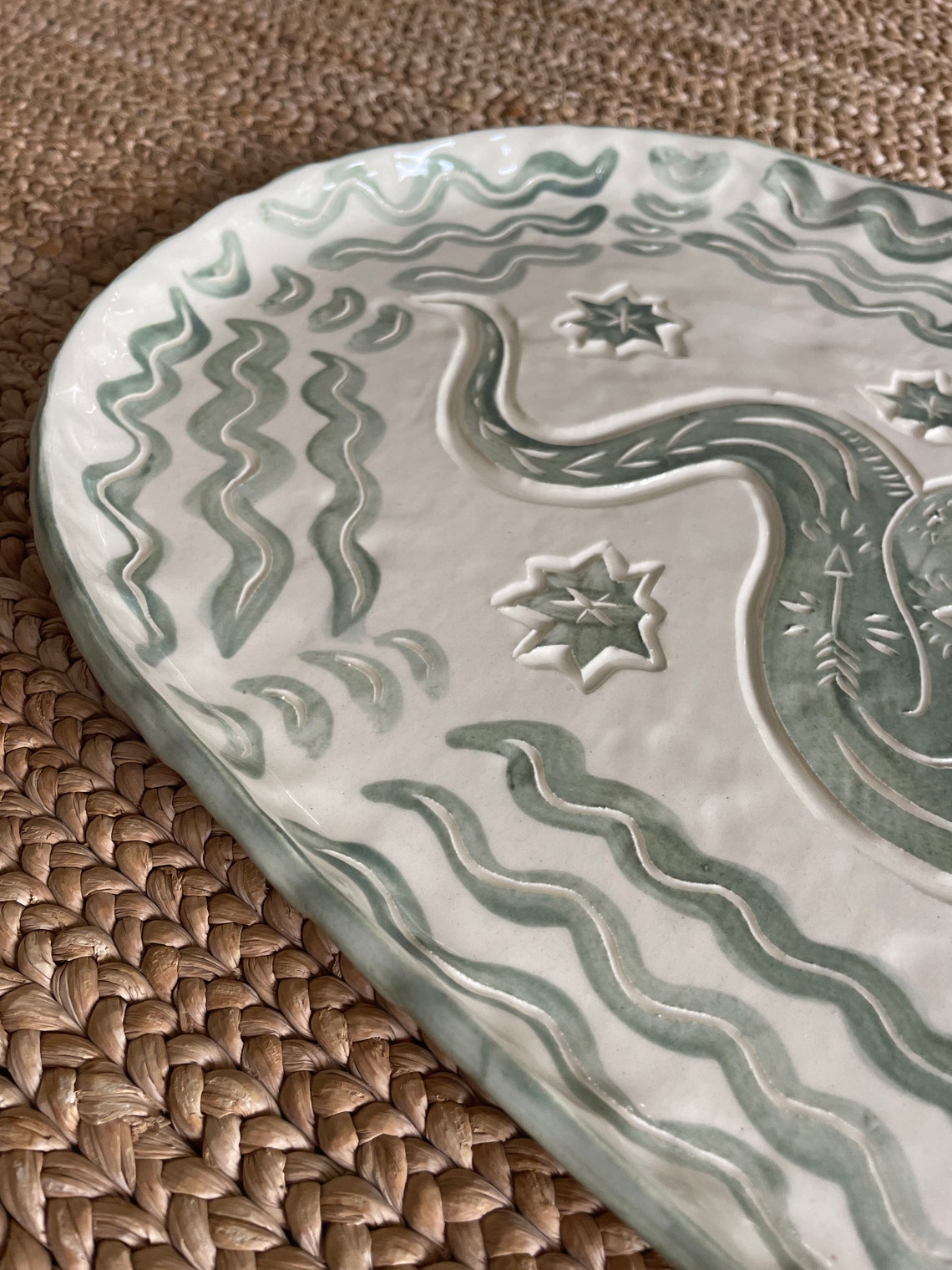 Snake Spirit Platter - Green - Snake Platter - Ceramic Oval Platter ...