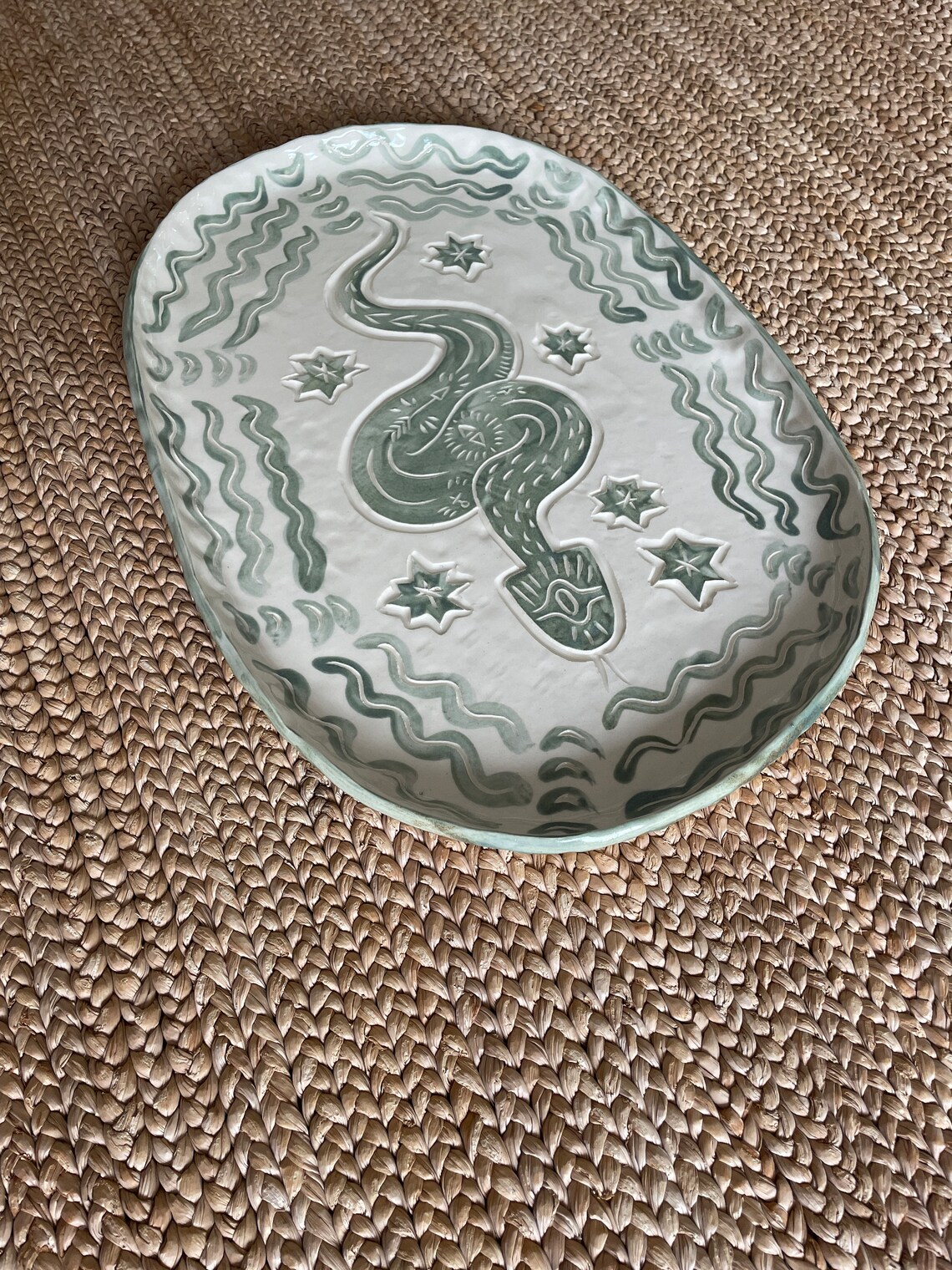 Snake Spirit Platter - Green - Snake Platter - Ceramic Oval Platter ...