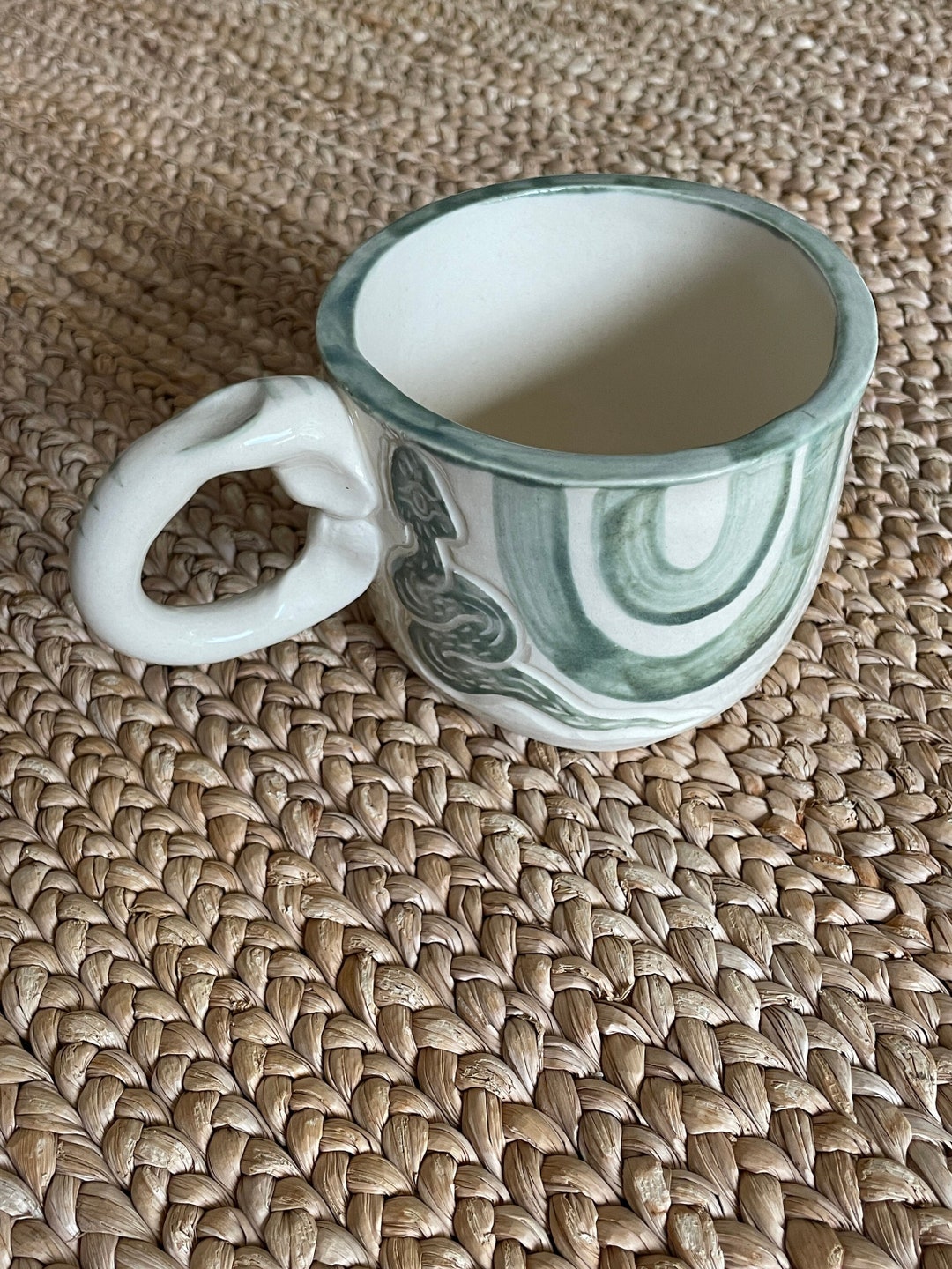 Green Snake Spirit Mug With Arches and Stars - Handbuilt Ceramic Mug ...