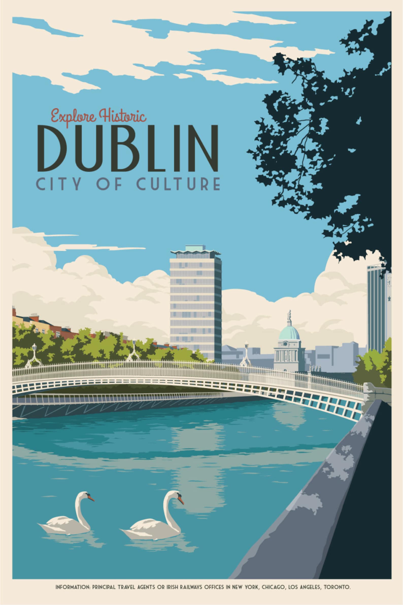 Ha'penny Bridge Dublin. Vintage Style Travel Poster - Etsy