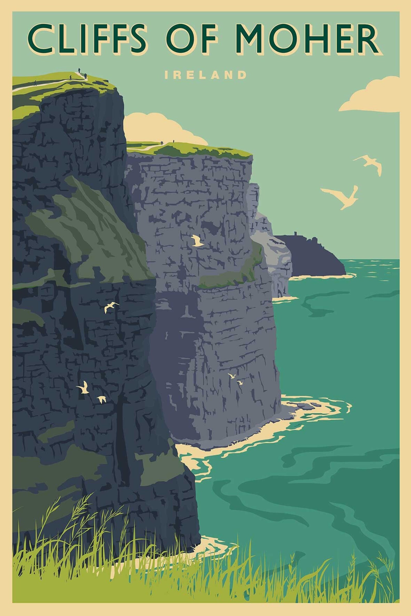 Cliffs of Moher, Ireland. Vintage Style Travel Poster - Etsy