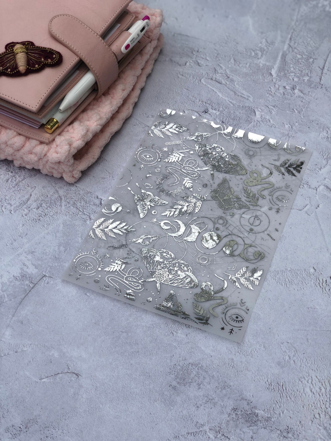 Beautiful Moths and Moon Phases, Esoteric Design Foiled Vellum, Printed ...