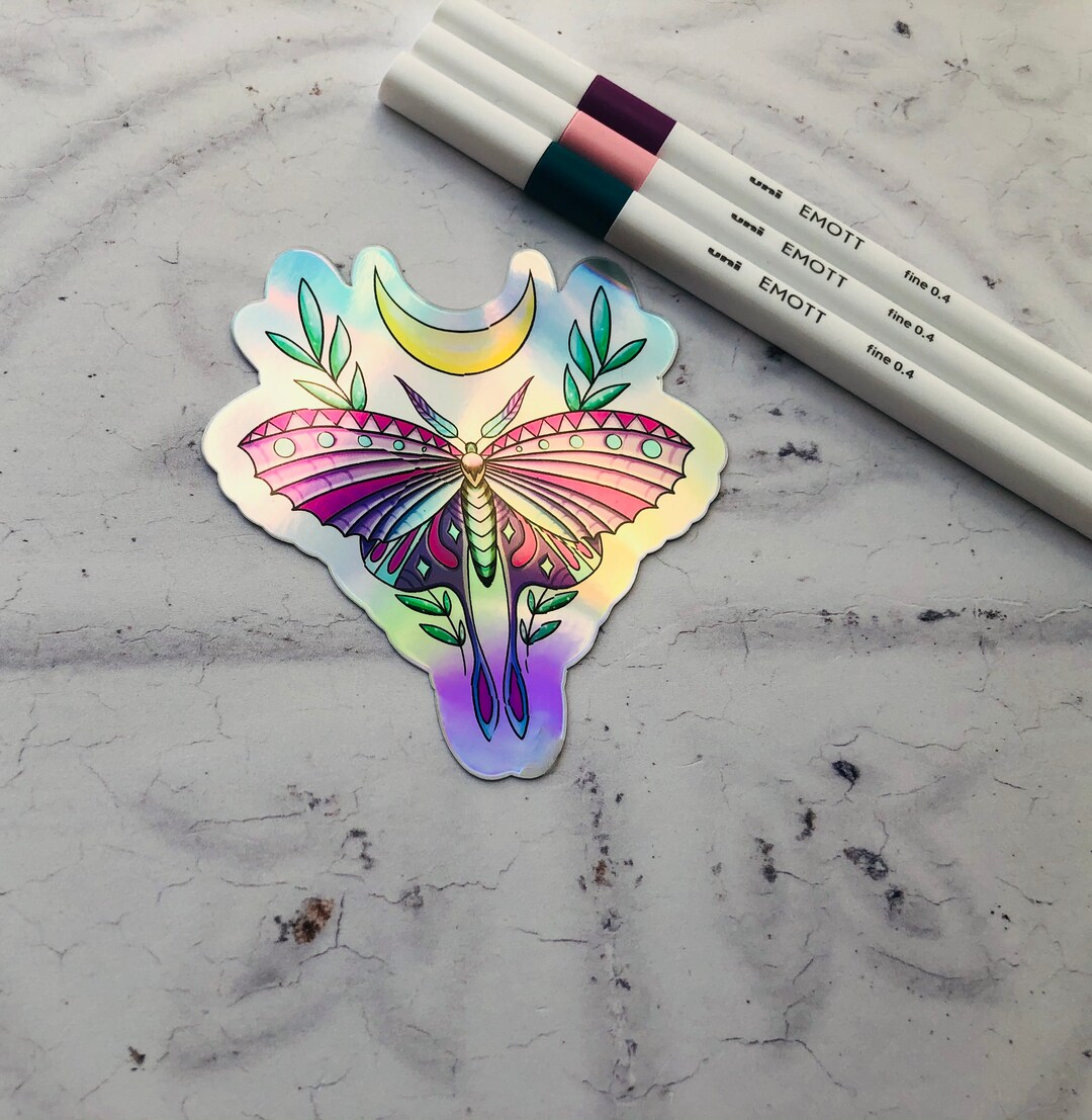 Holographic Moth Sticker, Witch Holographic Sticker, Witch Sticker ...