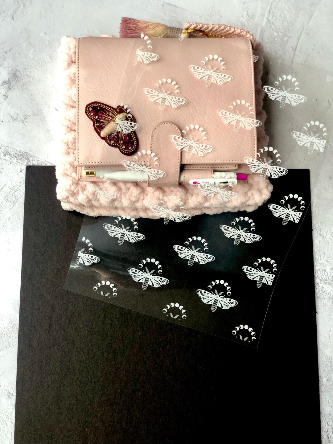 Moon Phase Moth, Esoteric, Cosmic Design Foiled, Printed White, Vellum ...