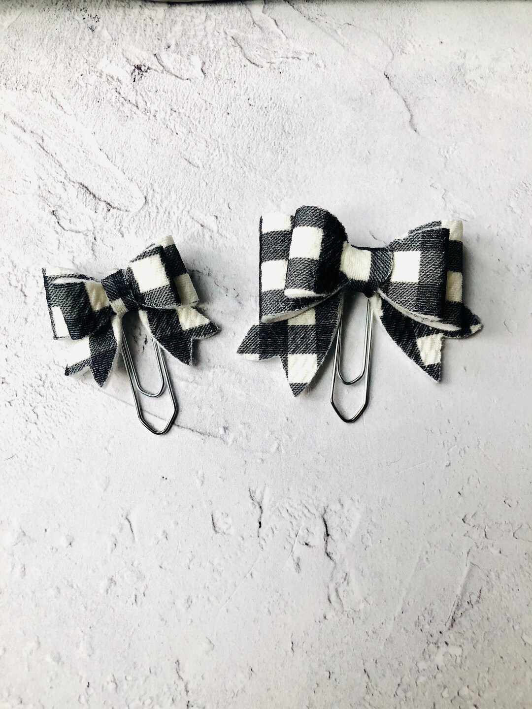 Black and White Buffalo Plaid Bow Planner Clip, Bookmark, Two Sizes - Etsy