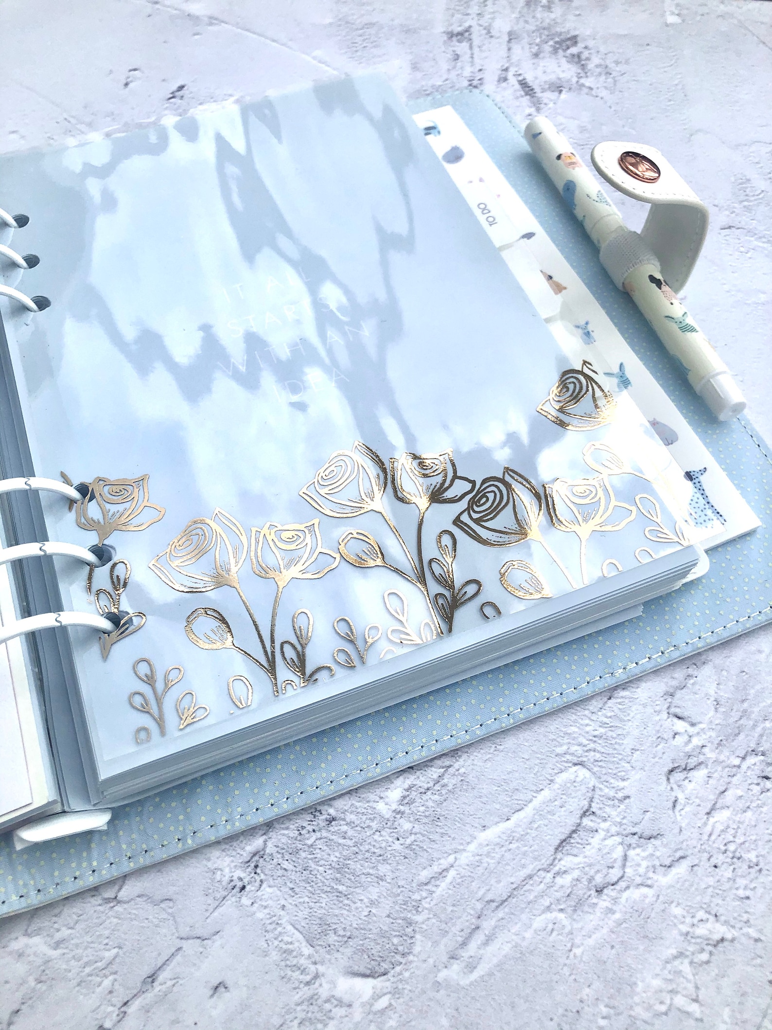 Floral Border Rose Planner Dashboard Foiled Dashboard | Etsy