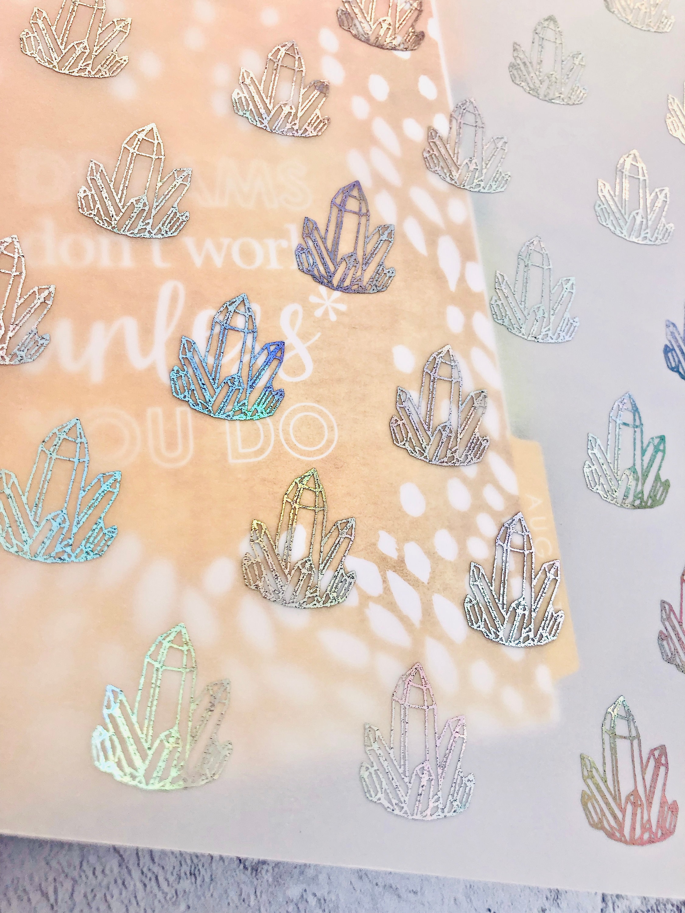 Crystals boho Foiled Printed white | Etsy