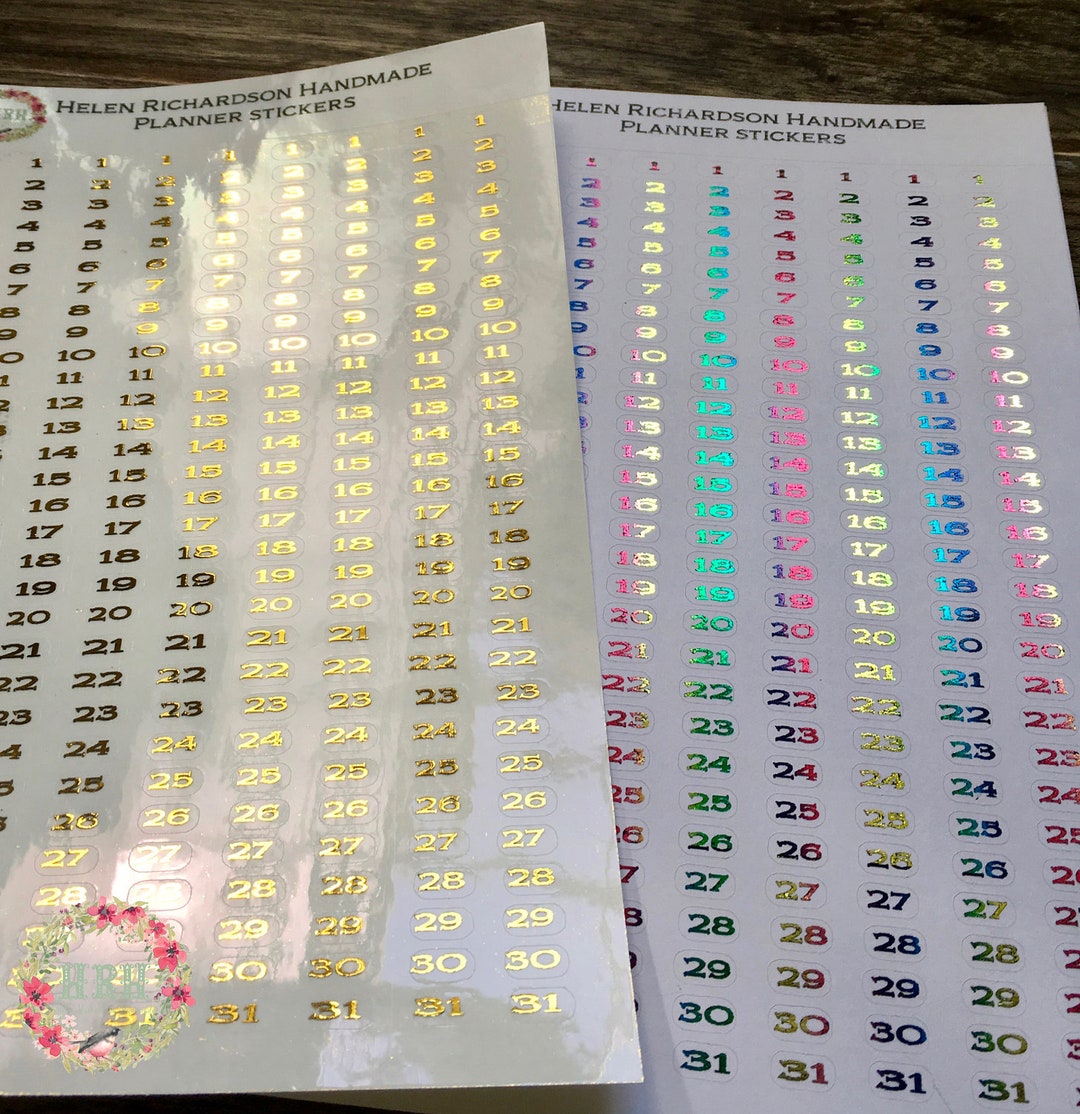 Numbers 1-31 Foiled Planner Stickers - Dates - Etsy