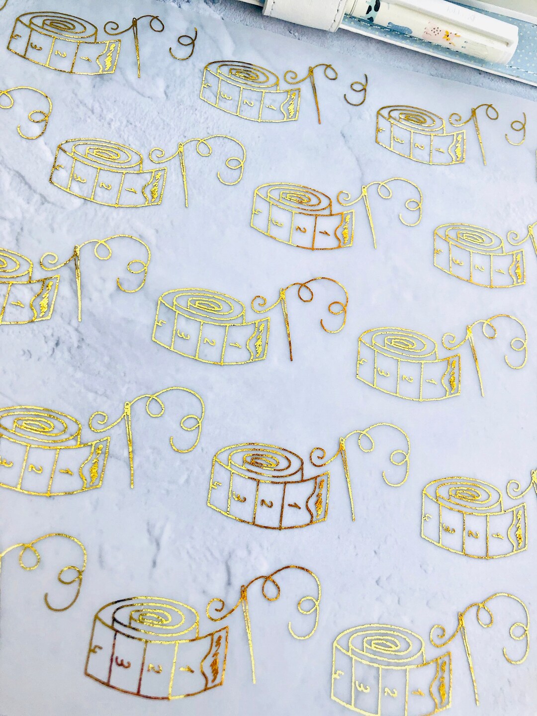 Sewing, Tape Measure, Needle and Thread Foiled, Printed White, - Etsy