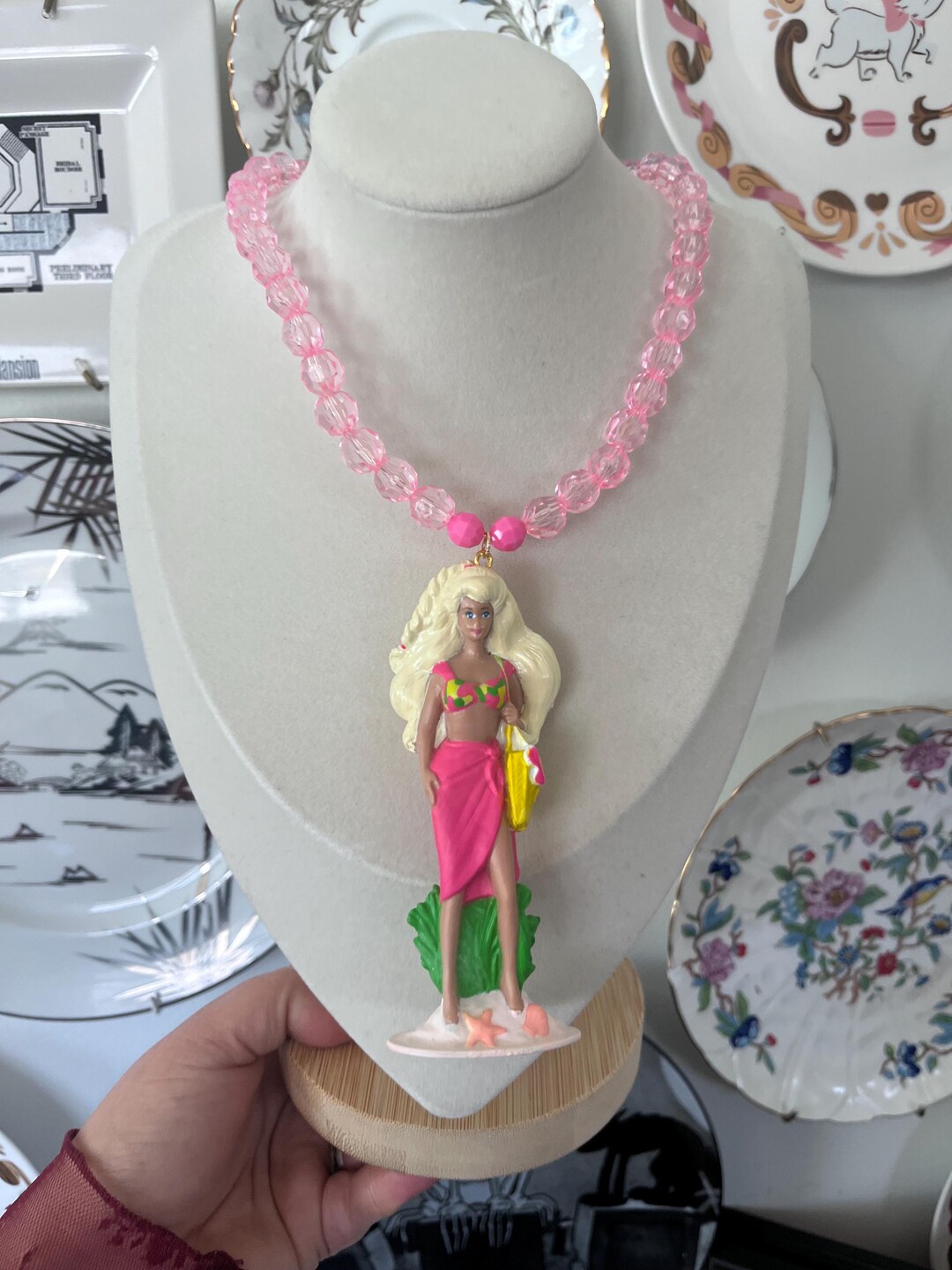 Malibu Barbie | Vintage Upcycled Happy Meal Toy Pendant Pink Beaded ...