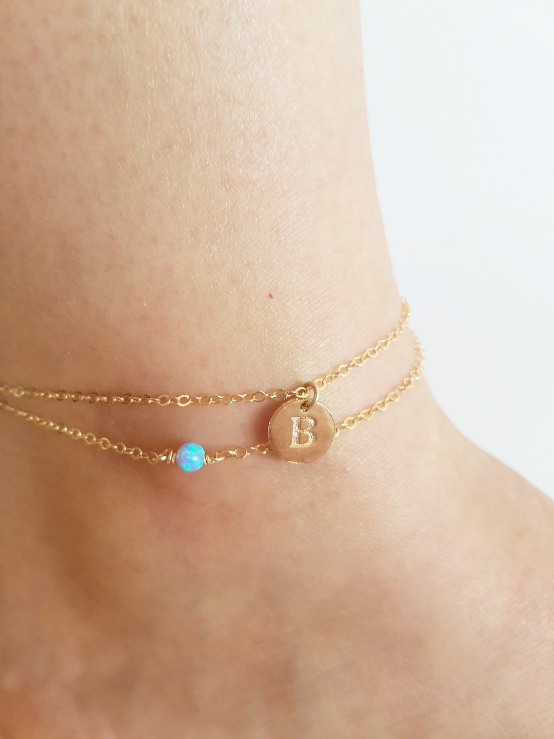 Initial Anklet,personalized Anklet,opal Anklet,ankle Bracelet,gold ...