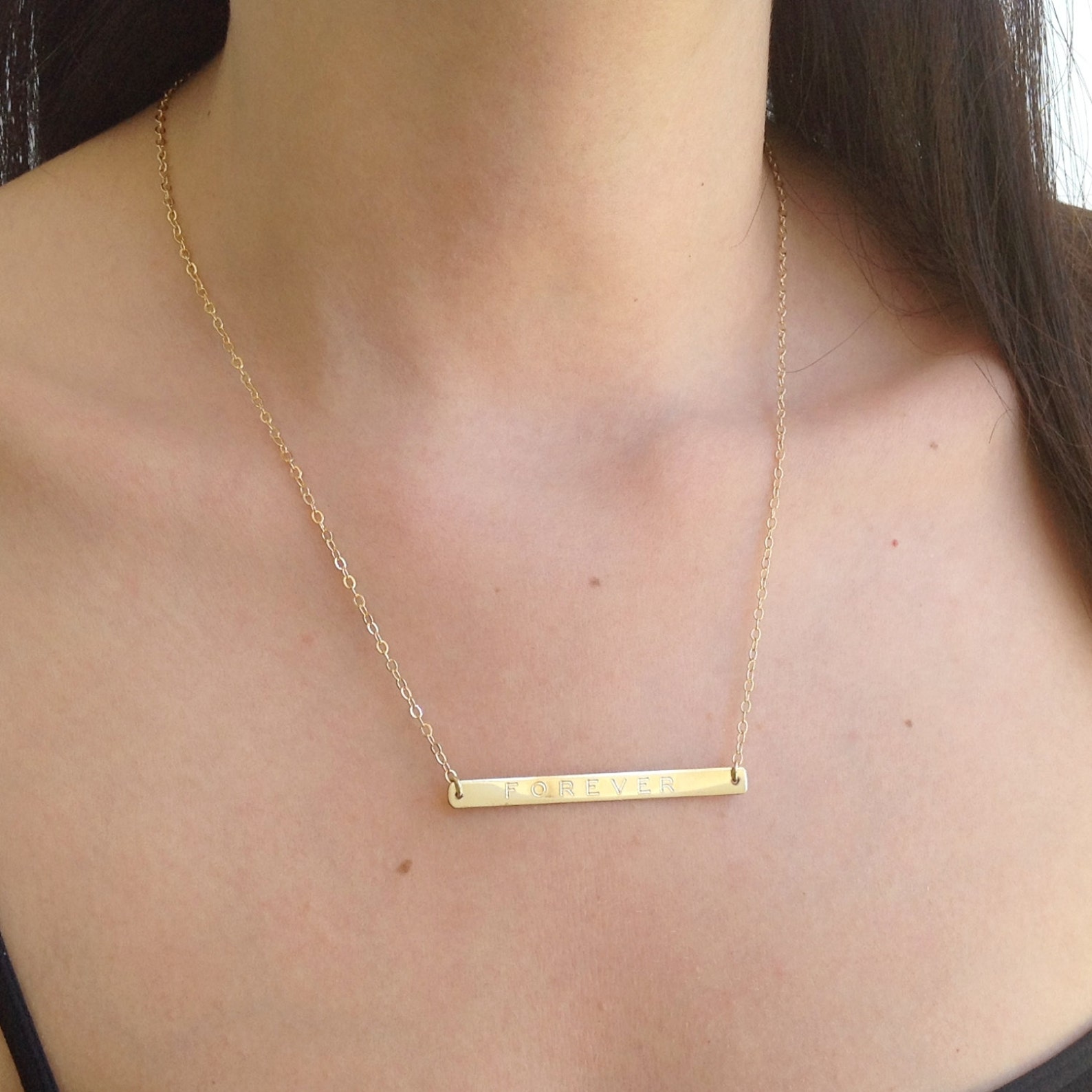 Gold Bar Necklace Engraved Bar Necklace Personalized Gold - Etsy