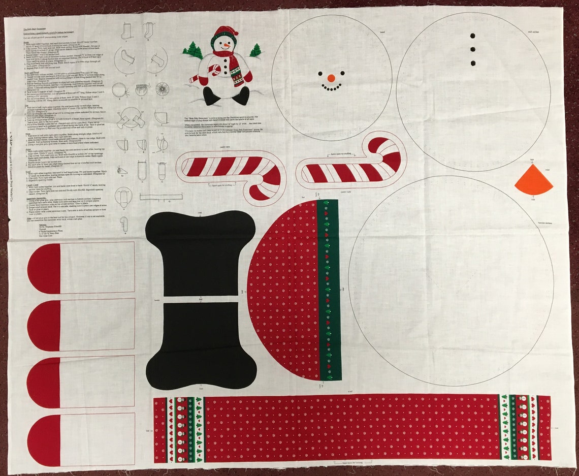 The Roly Poly Snowman Fabric Panel | Etsy