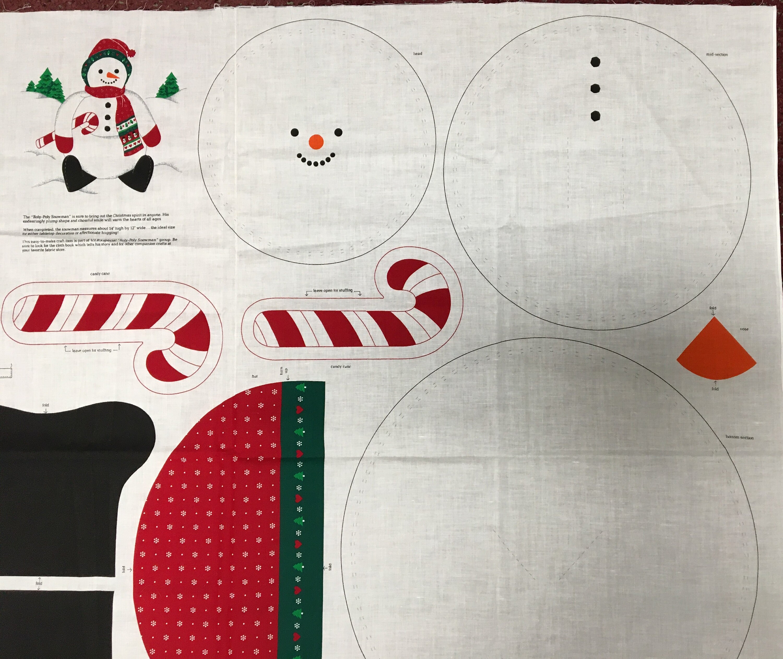 The Roly Poly Snowman Fabric Panel | Etsy