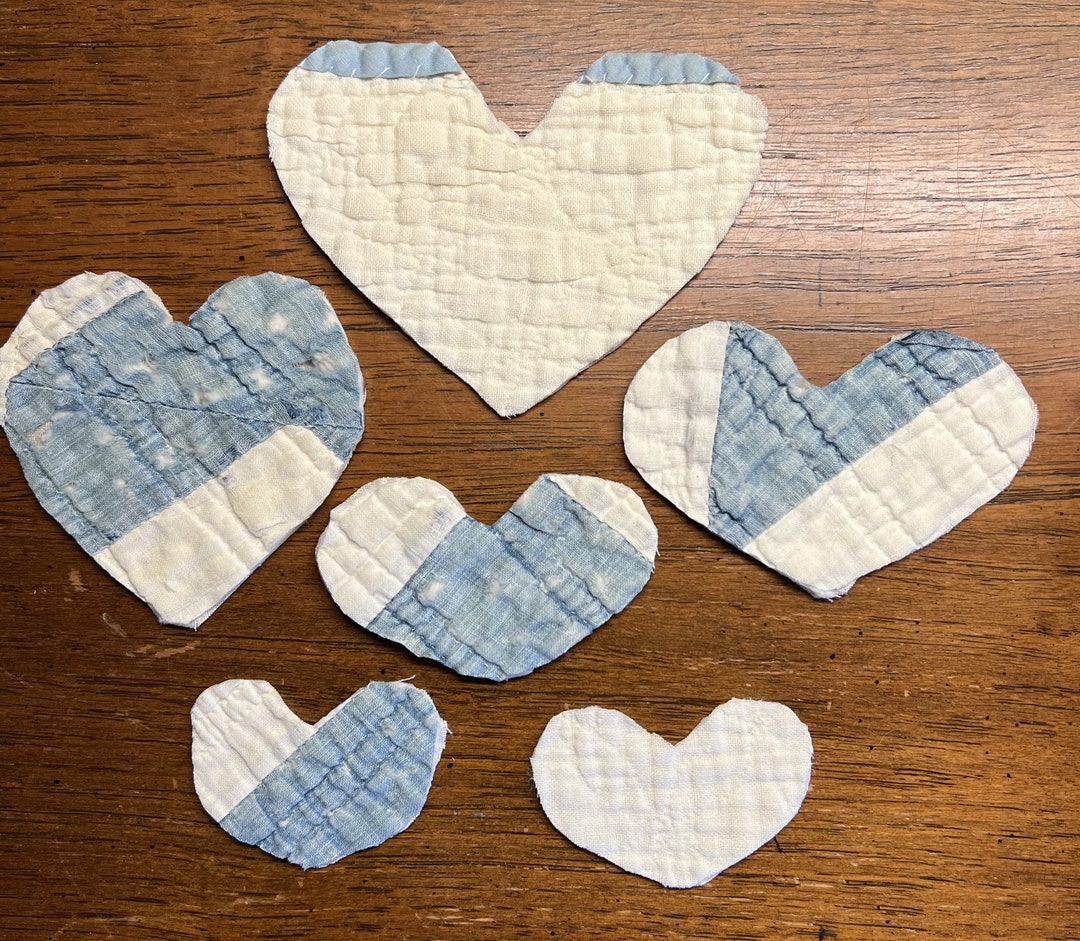 Vintage Heart Patch, Quilted Heart Patch, Quilted Heart Applique, Blue ...