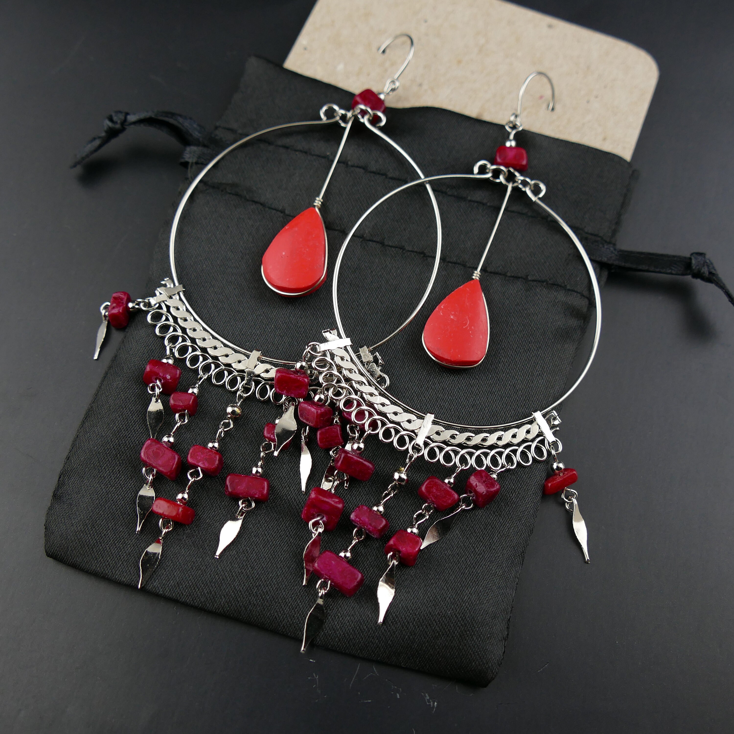 Hoop Earrings Red Earrings Red Hoop Earrings Red Earrings Boho | Etsy