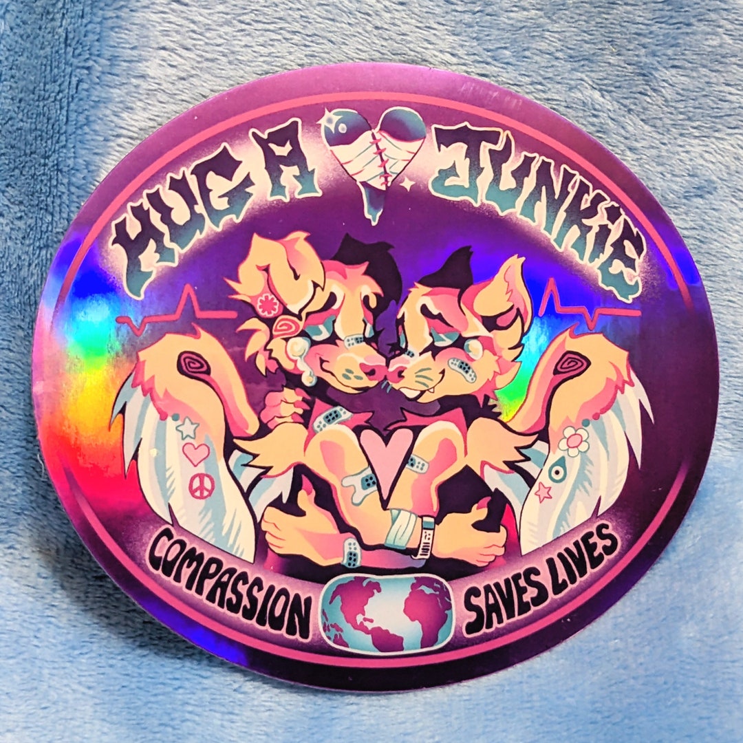 HUG A JUNKIE Holographic Sticker by Danneroni - Etsy