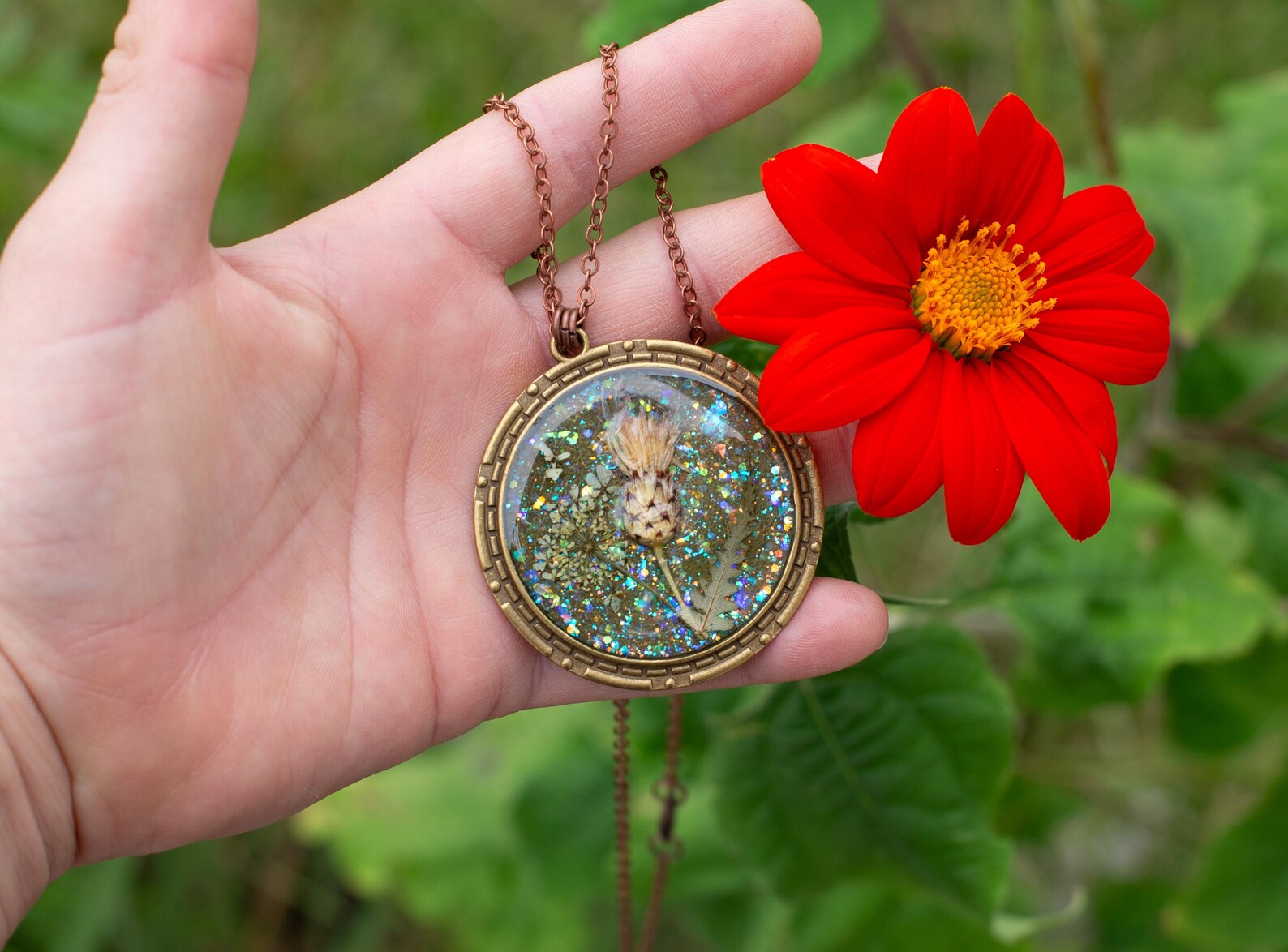 Pressed Wildflower Resin Pendant Necklace - Etsy