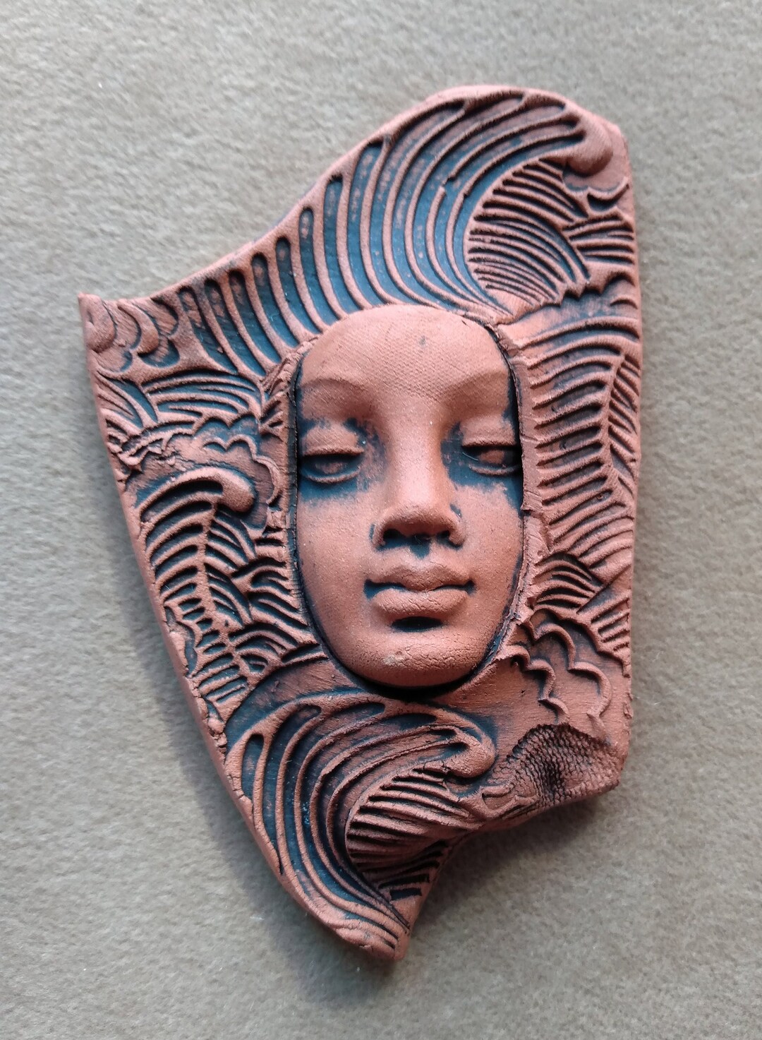 Sacred Faces - Ornate Terracotta Face for Altars Mixed Media Beading ...