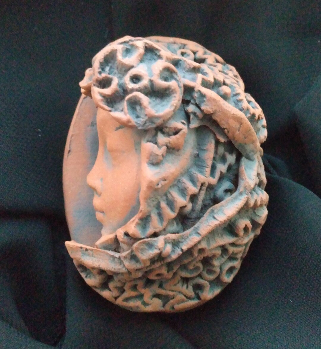 Sacred Faces - Ornate Terracotta Face for Altars Mixed Media Beading ...
