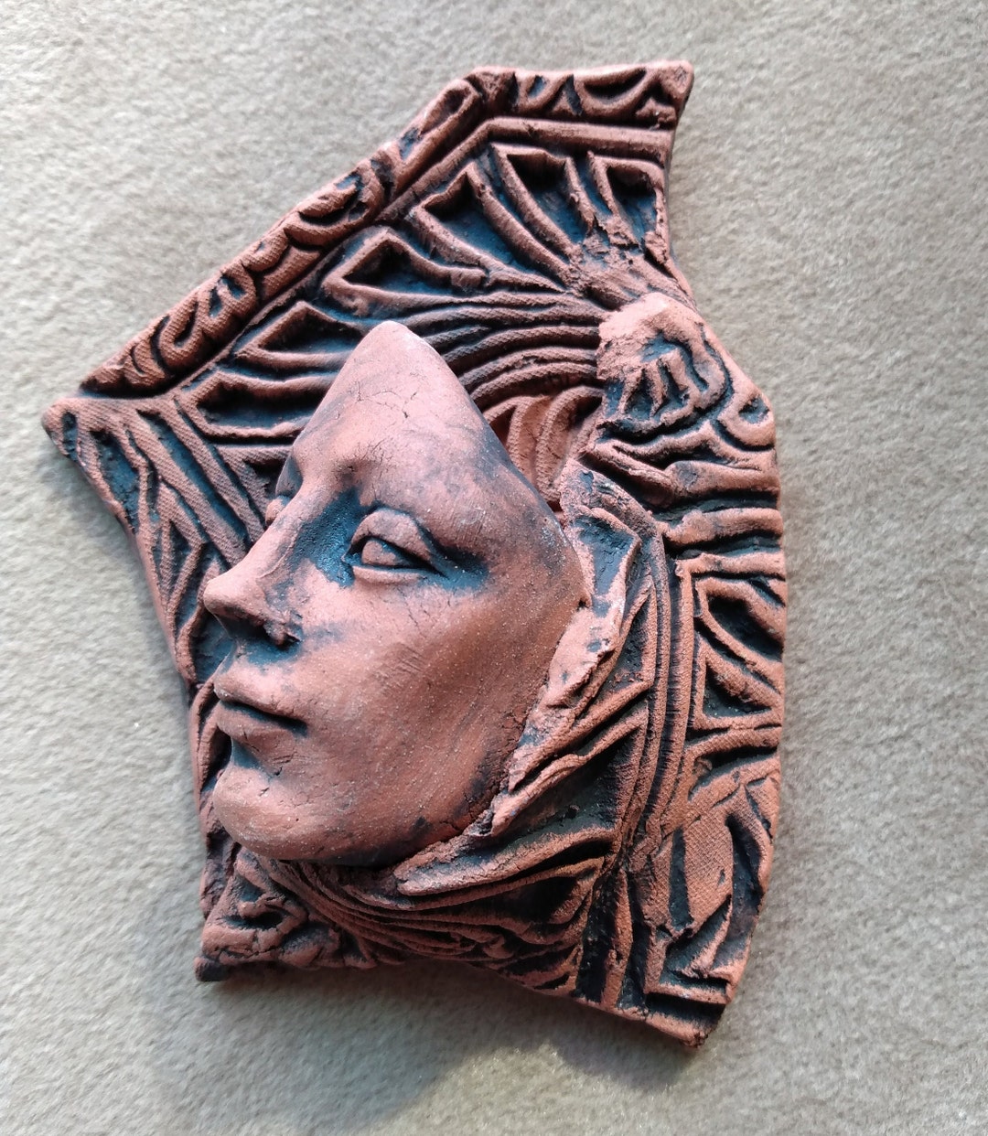 Sacred Faces - Ornate Terracotta Face for Altars Mixed Media Beading ...
