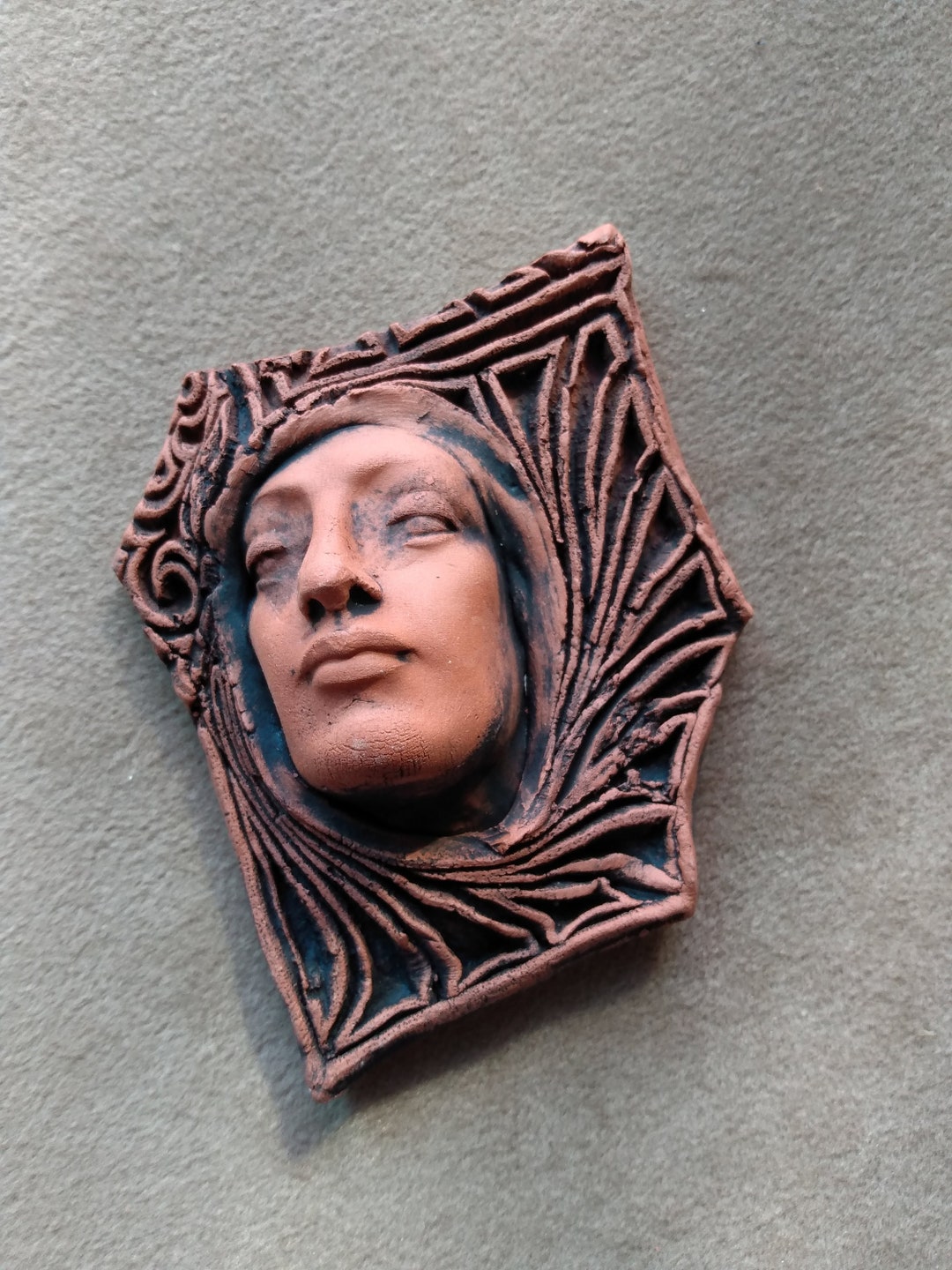 Sacred Faces - Ornate Terracotta Face for Altars Mixed Media Beading ...