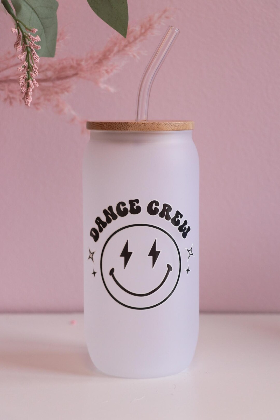 Dance Crew Can Glass With Bamboo Lid and Straw Glassware, Dancer Gift ...