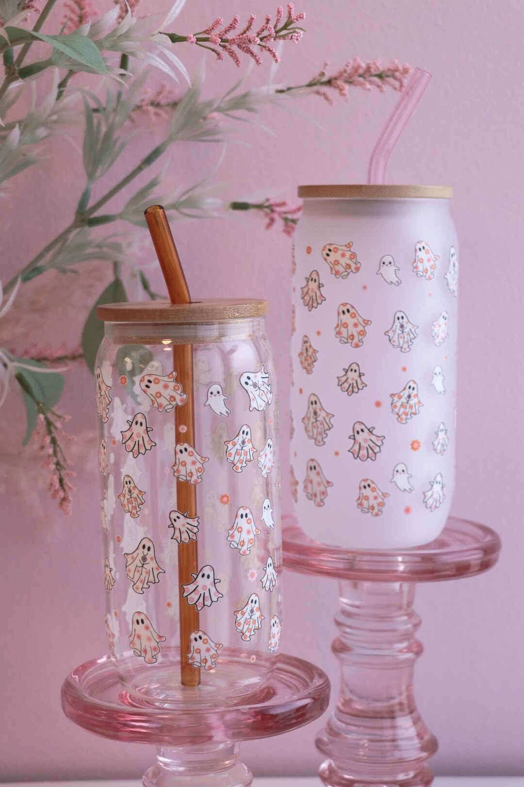 Groovy Ghost Glass With Bamboo Lid and Straw | Ghost Glass, Halloween ...