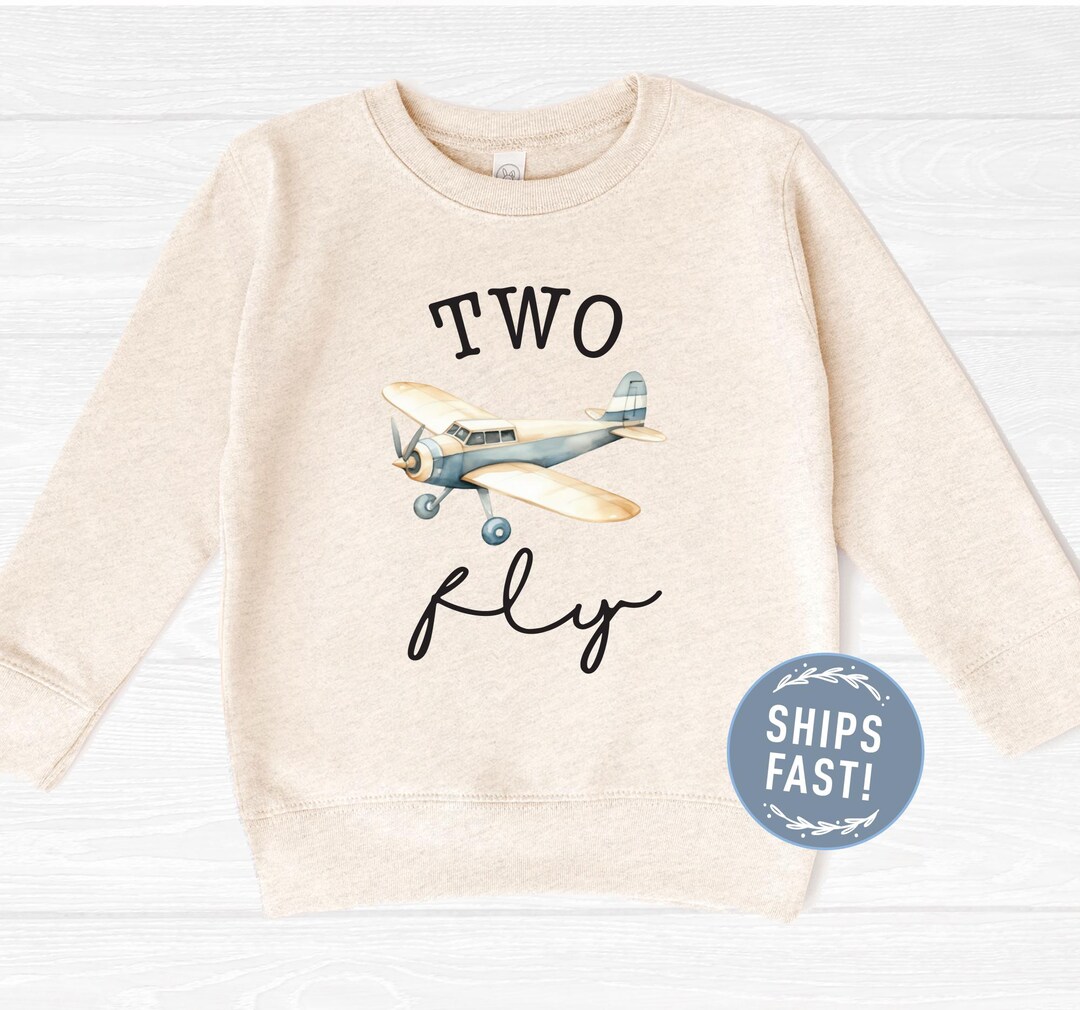 Two Fly Birthday Shirt: Toddler Airplane 2nd Birthday Crewneck - Etsy