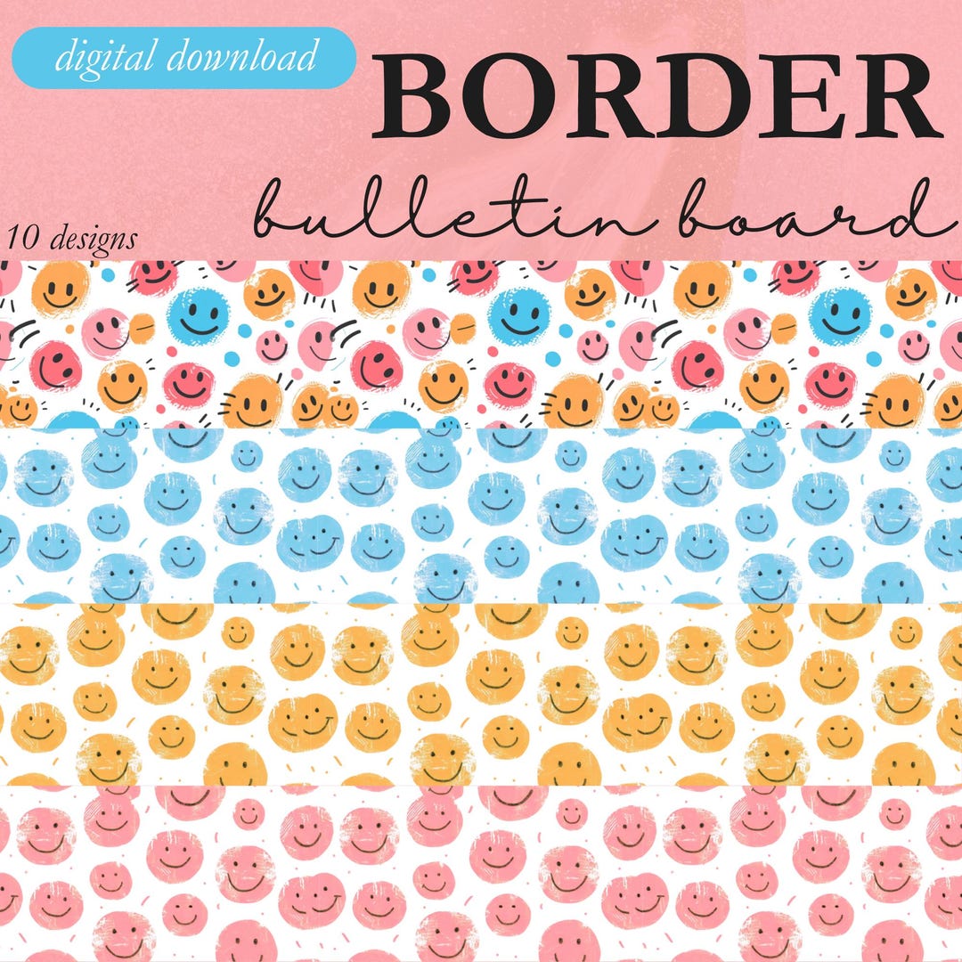 Smiley Face Bulletin Board Borders - 10 Happy Digital Printable ...