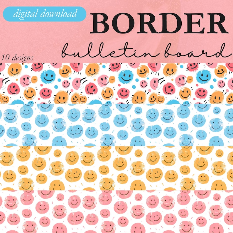 Smiley Face Bulletin Board Borders: Teacher Classroom Decor (digital ...