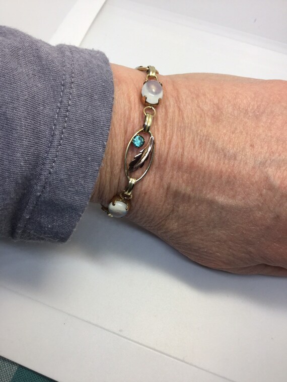 Mid Century Imitation Moonstone Bracelet-Rose and Gol… - Gem