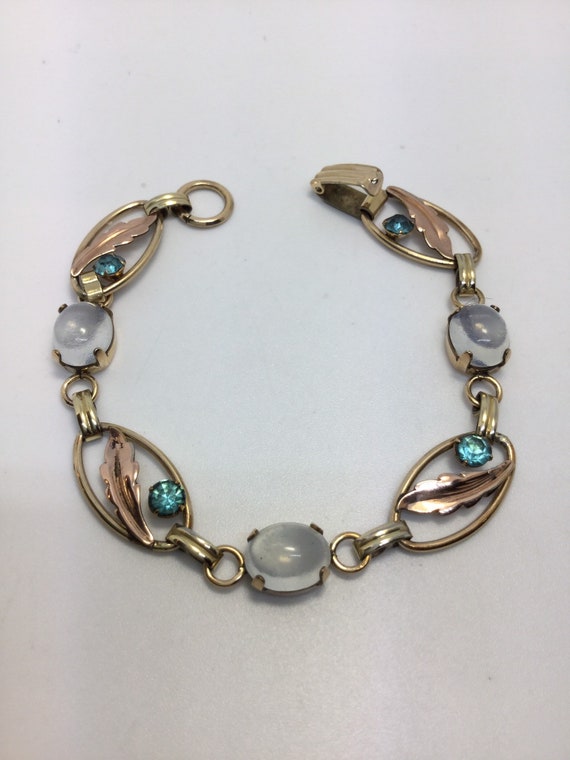 Mid Century Imitation Moonstone Bracelet-Rose and Gol… - Gem
