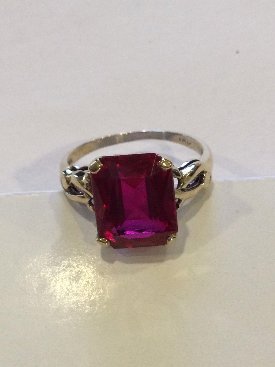 Vintage Imitation Ruby-10k Yellow Gold Mid Century Red Emerald Cut ...