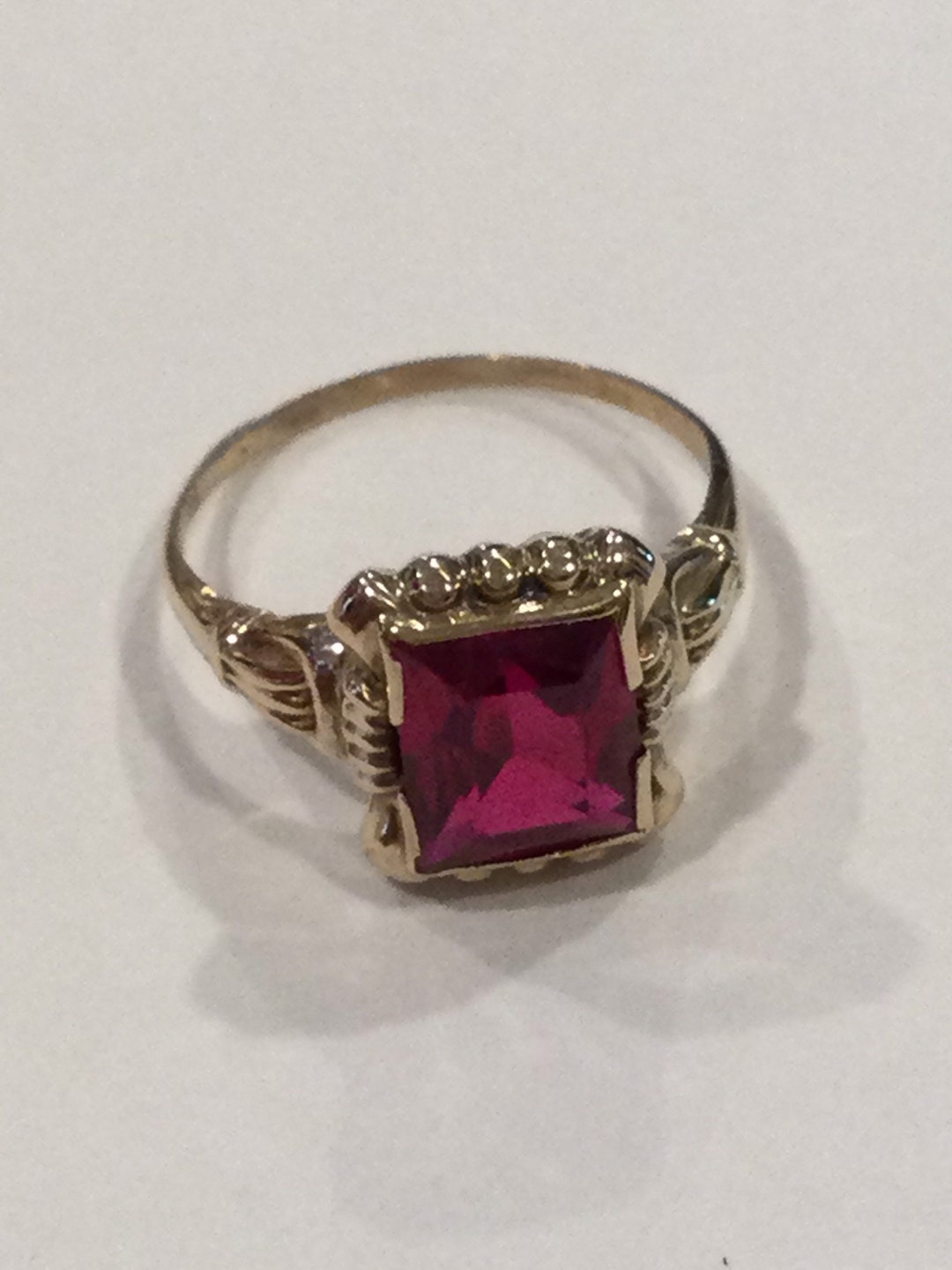 Mid Century Synthetic Ruby Ring-10k Yellow Gold Rectangular - Etsy