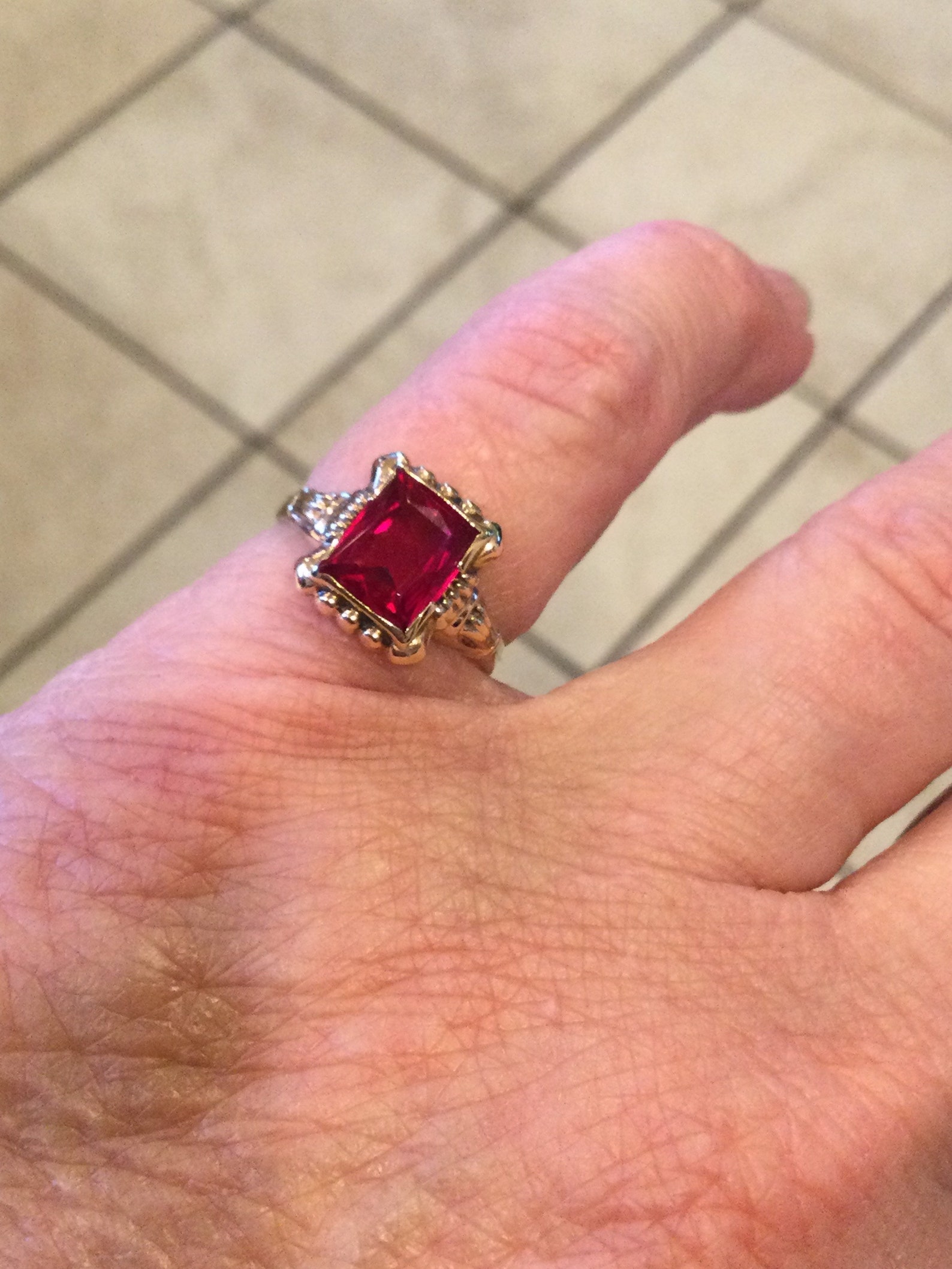 Mid Century Synthetic Ruby Ring-10k Yellow Gold Rectangular - Etsy