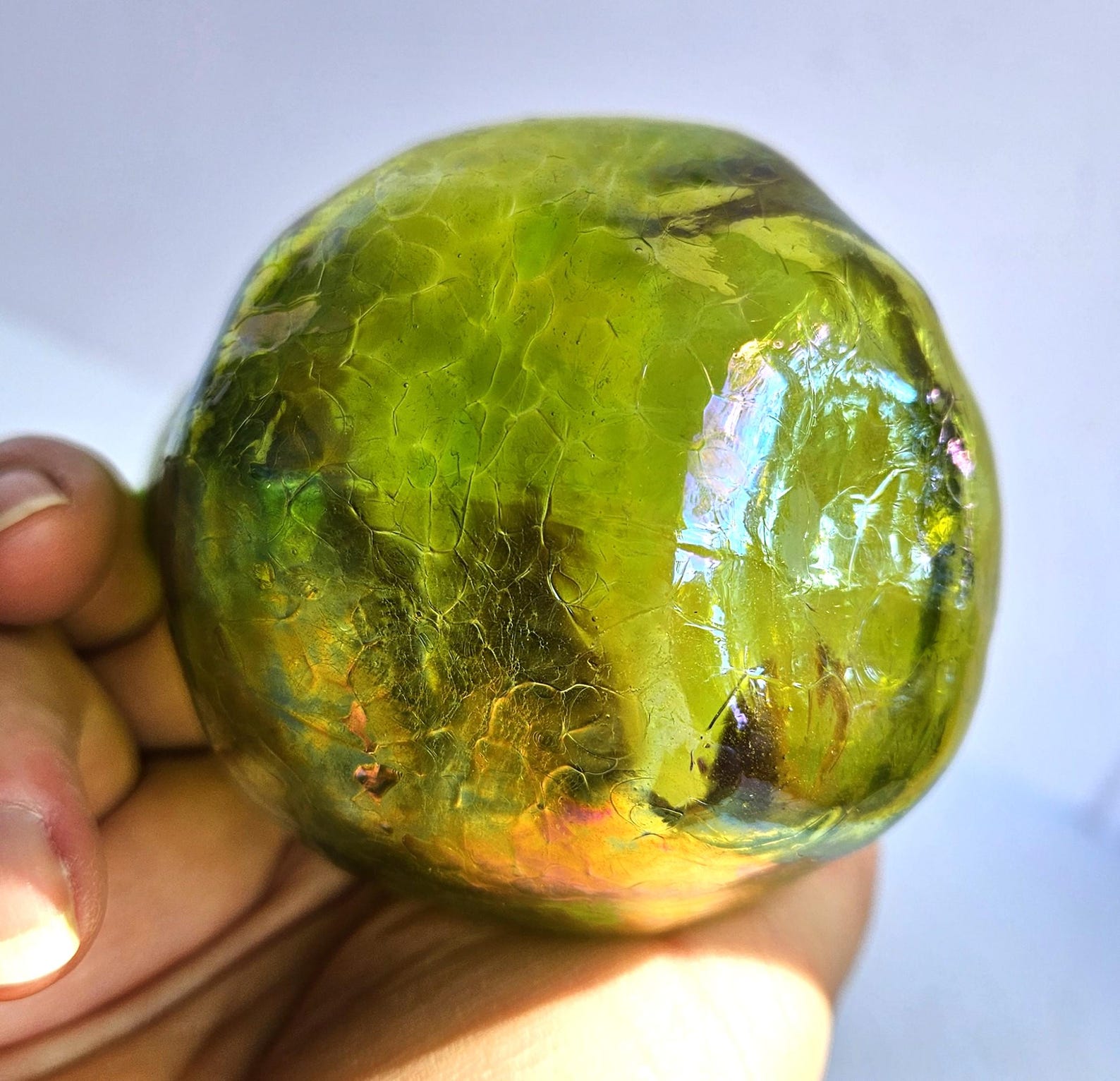 Iridescent Green Glass Pear: Applied Stem, Glass Eye Studio Style - Etsy