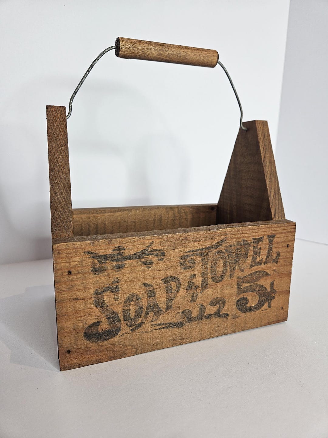 Wood Bathroom Caddy- Decor- Country Style - "soap & Towels" - Etsy