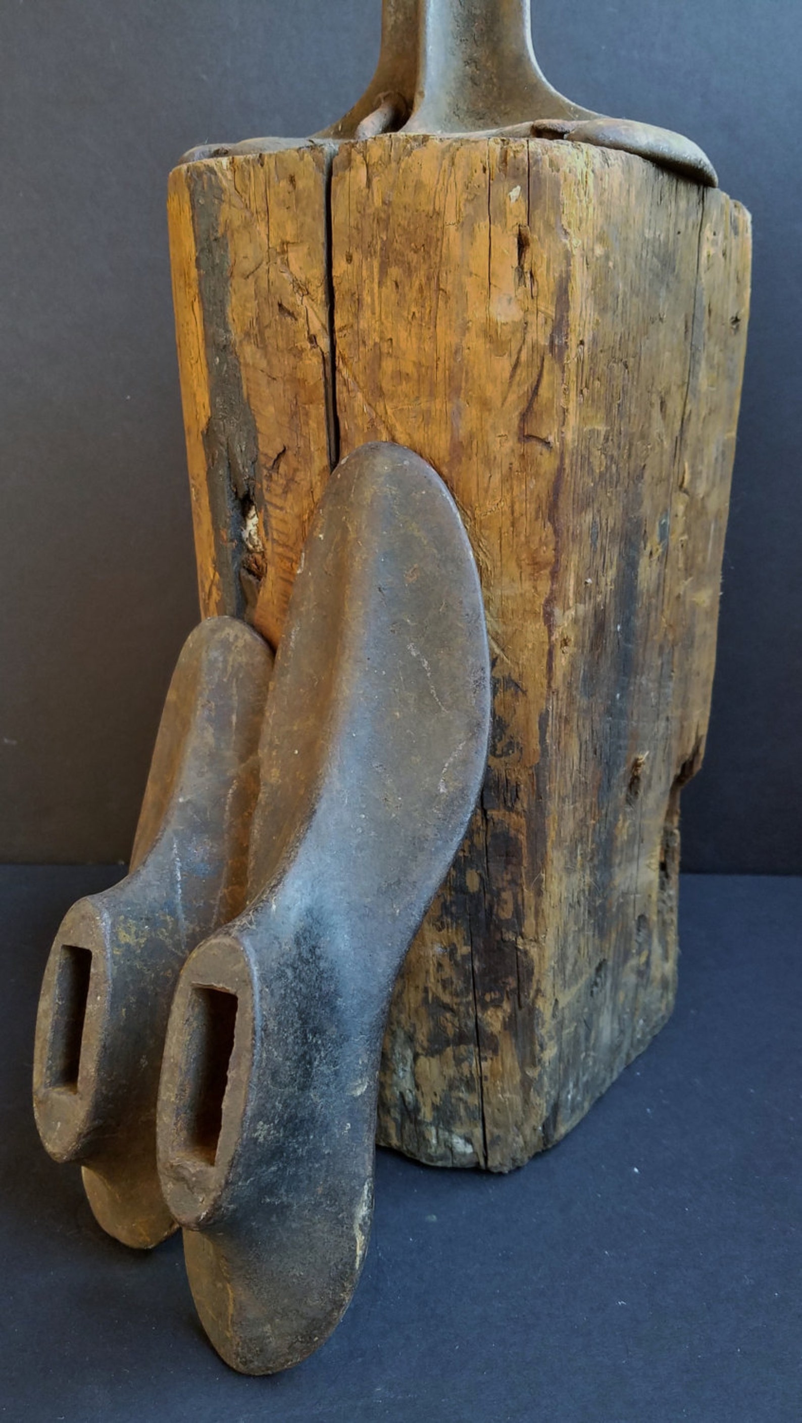 Vintage or Antique Shoe Anvil Old Wood Stand With 3 Iron Shoe | Etsy