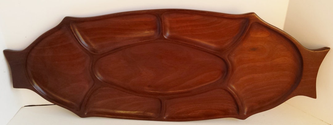 Vintage Large Oval Wood Divided Tray - Etsy