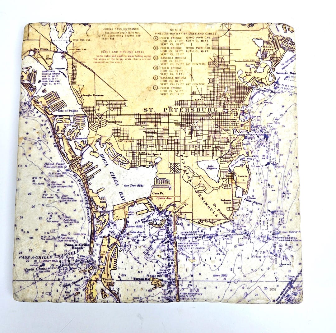 Vintage St Petersburg Florida Map Stone Tile by Screencraft Tileworks ...